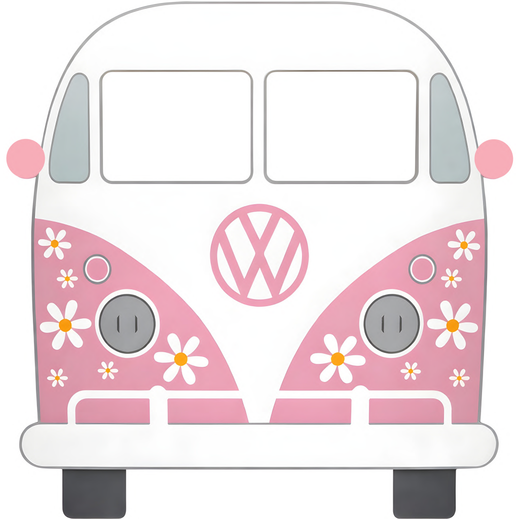 Pink daisy Campervan Cardboard Cutout | Retro boho Party Decor